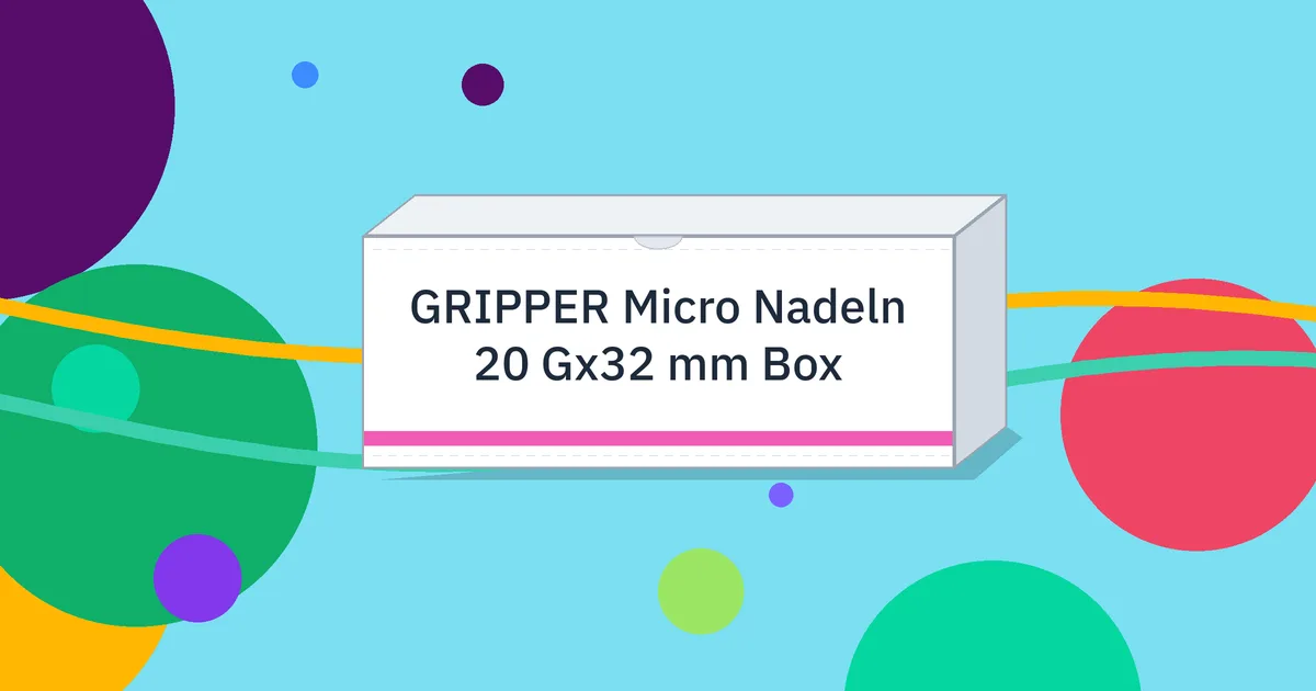 Symbolbild: Packung mit der Aufschrift GRIPPER Micro Nadeln 20 Gx32 mm Box (PZN 07526260) – Verfügbarkeit und Bezug in Apotheken in Frankfurt am Main