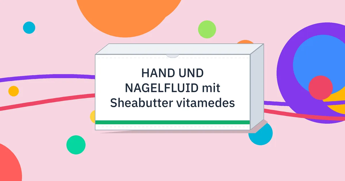 Symbolbild: Packung mit der Aufschrift HAND UND NAGELFLUID mit Sheabutter vitamedes (PZN 19781336) – Verfügbarkeit und Bezug in Apotheken in Frankfurt am Main