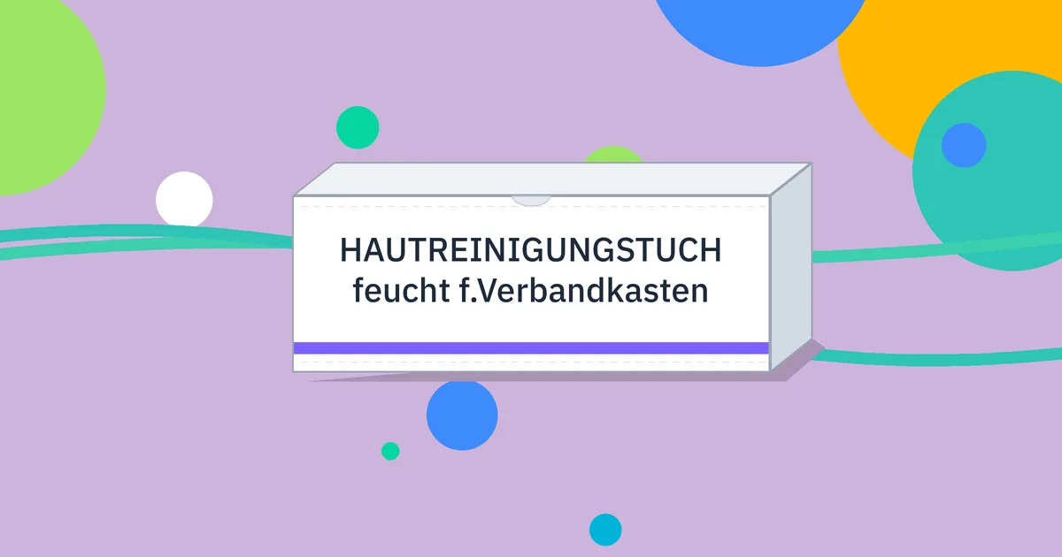 Symbolbild: Packung mit der Aufschrift HAUTREINIGUNGSTUCH feucht f.Verbandkasten (PZN 13058254) – Verfügbarkeit und Bezug in Apotheken in Frankfurt am Main