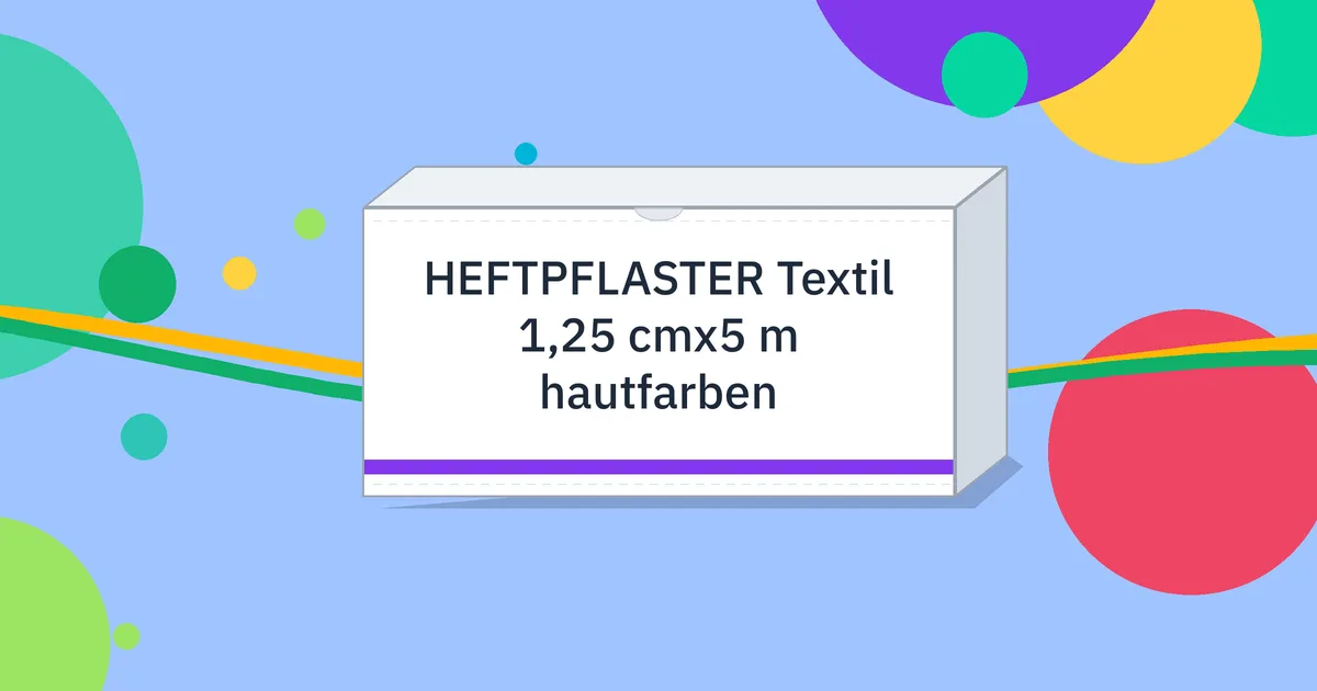 Symbolbild: Packung mit der Aufschrift HEFTPFLASTER Textil 1,25 cmx5 m hautfarben (PZN 10821494) – Verfügbarkeit und Bezug in Apotheken in Frankfurt am Main