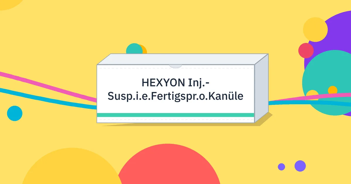 Symbolbild: Packung mit der Aufschrift HEXYON Inj.-Susp.i.e.Fertigspr.o.Kanüle (PZN 19844806) – Verfügbarkeit und Bezug in Apotheken in Frankfurt am Main