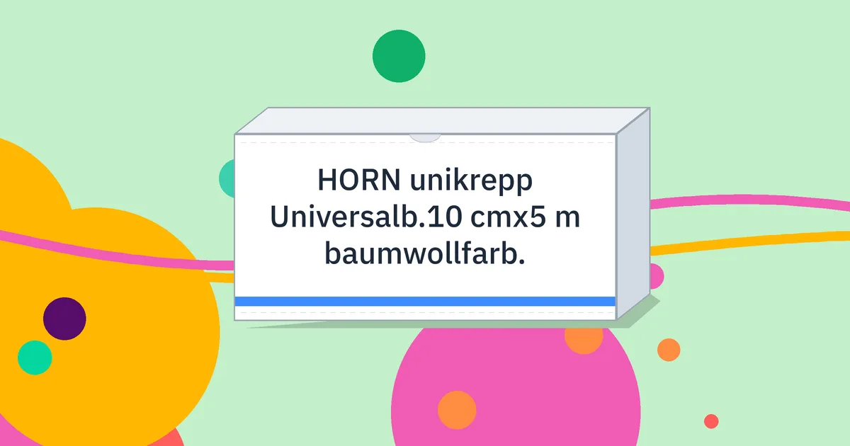 Symbolbild: Packung mit der Aufschrift HORN unikrepp Universalb.10 cmx5 m baumwollfarb. (PZN 04679543) – Verfügbarkeit und Bezug in Apotheken in Frankfurt am Main