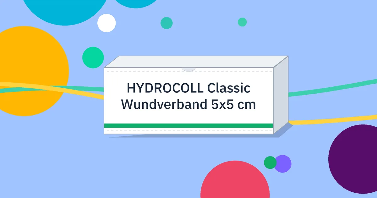 Symbolbild: Packung mit der Aufschrift HYDROCOLL Classic Wundverband 5x5 cm (PZN 20899008) – Verfügbarkeit und Bezug in Apotheken in Frankfurt am Main
