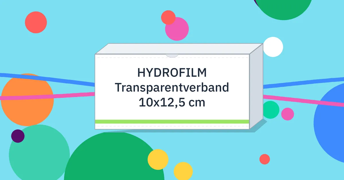 Symbolbild: Packung mit der Aufschrift HYDROFILM Transparentverband 10x12,5 cm (PZN 12594482) – Verfügbarkeit und Bezug in Apotheken in Frankfurt am Main