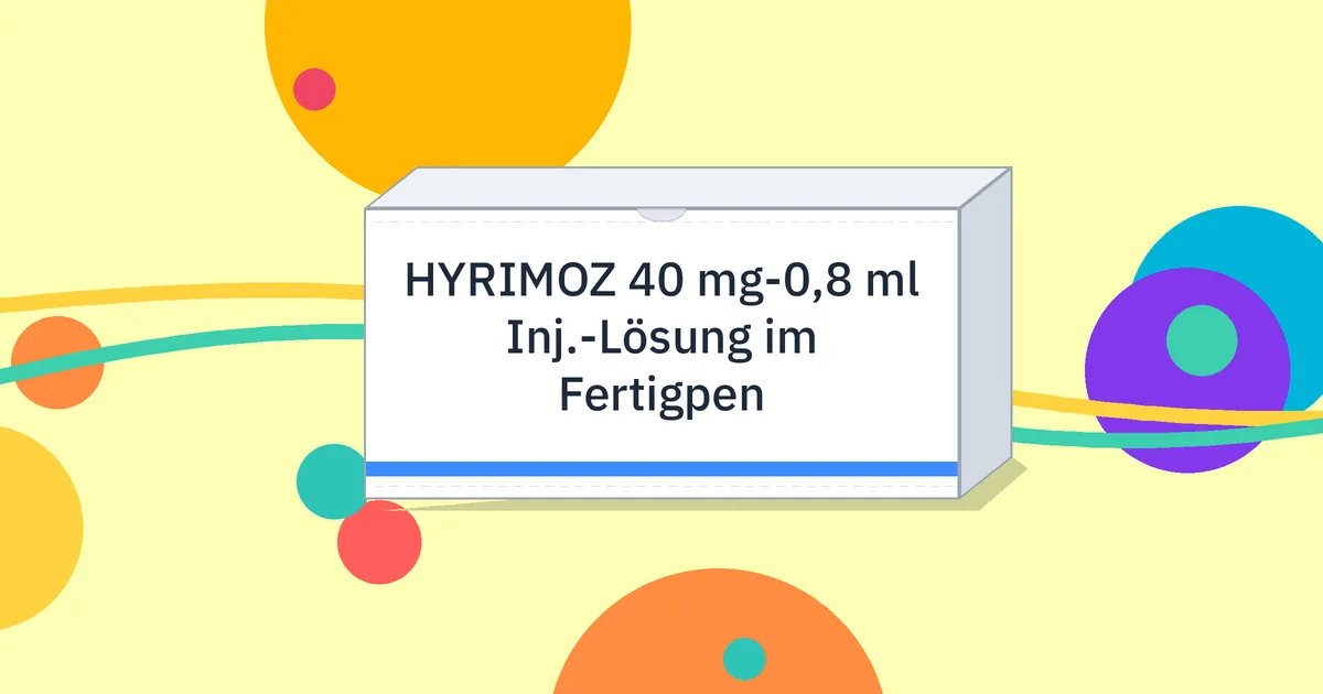 Symbolbild: Packung mit der Aufschrift HYRIMOZ 40 mg-0,8 ml Inj.-Lösung im Fertigpen (PZN 17294738) – Verfügbarkeit und Bezug in Apotheken in Frankfurt am Main