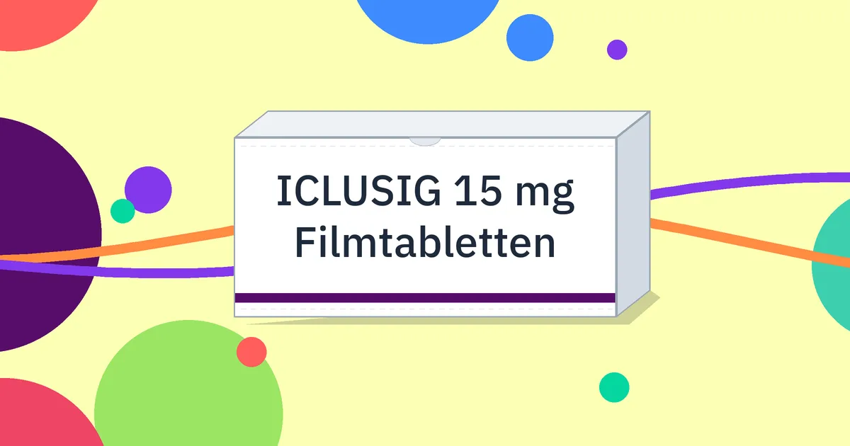 Symbolbild: Packung mit der Aufschrift ICLUSIG 15 mg Filmtabletten (PZN 17397935) – Verfügbarkeit und Bezug in Apotheken in Frankfurt am Main