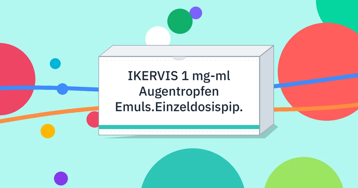 Symbolbild: Packung mit der Aufschrift IKERVIS 1 mg-ml Augentropfen Emuls.Einzeldosispip. (PZN 19152327) – Verfügbarkeit und Bezug in Apotheken in Frankfurt am Main