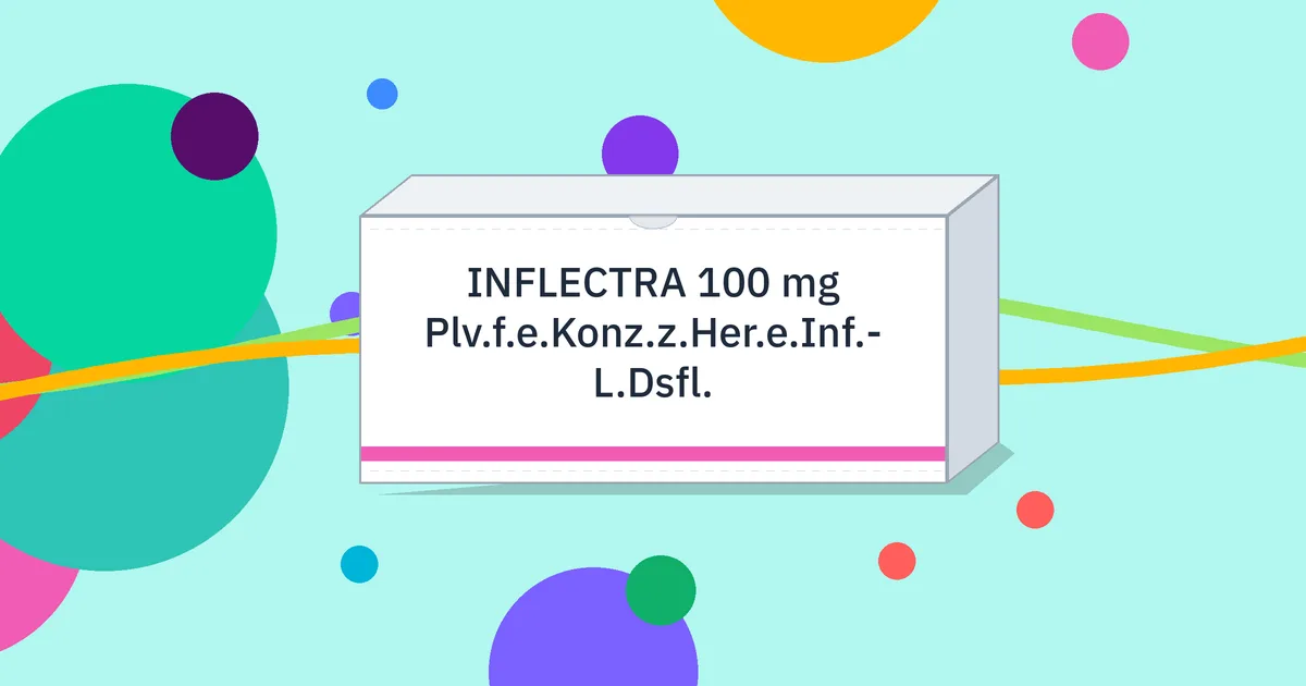 Symbolbild: Packung mit der Aufschrift INFLECTRA 100 mg Plv.f.e.Konz.z.Her.e.Inf.-L.Dsfl. (PZN 11532266) – Verfügbarkeit und Bezug in Apotheken in Frankfurt am Main