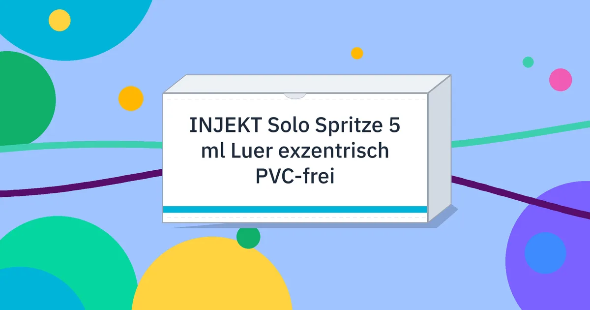 Symbolbild: Packung mit der Aufschrift INJEKT Solo Spritze 5 ml Luer exzentrisch PVC-frei (PZN 02057903) – Verfügbarkeit und Bezug in Apotheken in Frankfurt am Main