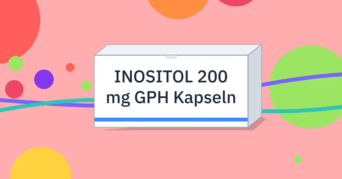 Symbolbild: Packung mit der Aufschrift INOSITOL 200 mg GPH Kapseln (PZN 09645543) – Verfügbarkeit und Bezug in Apotheken in Frankfurt am Main