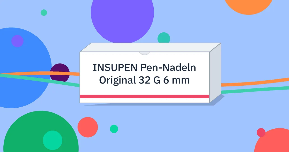 Symbolbild: Packung mit der Aufschrift INSUPEN Pen-Nadeln Original 32 G 6 mm (PZN 19055707) – Verfügbarkeit und Bezug in Apotheken in Frankfurt am Main
