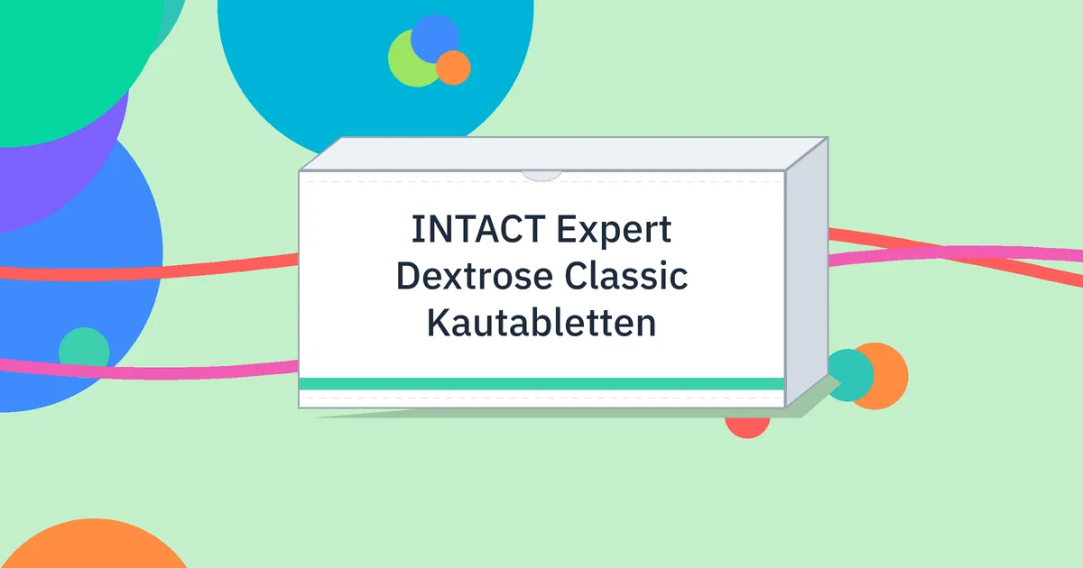 Symbolbild: Packung mit der Aufschrift INTACT Expert Dextrose Classic Kautabletten (PZN 18380807) – Verfügbarkeit und Bezug in Apotheken in Frankfurt am Main