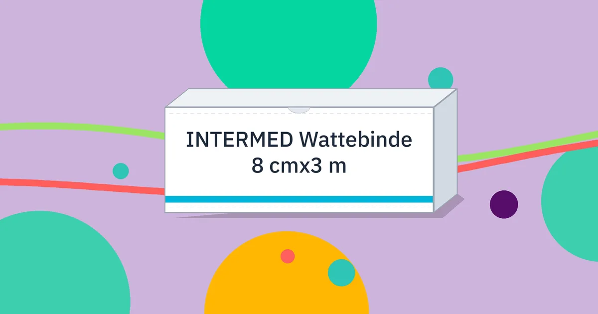 Symbolbild: Packung mit der Aufschrift INTERMED Wattebinde 8 cmx3 m (PZN 19661454) – Verfügbarkeit und Bezug in Apotheken in Frankfurt am Main