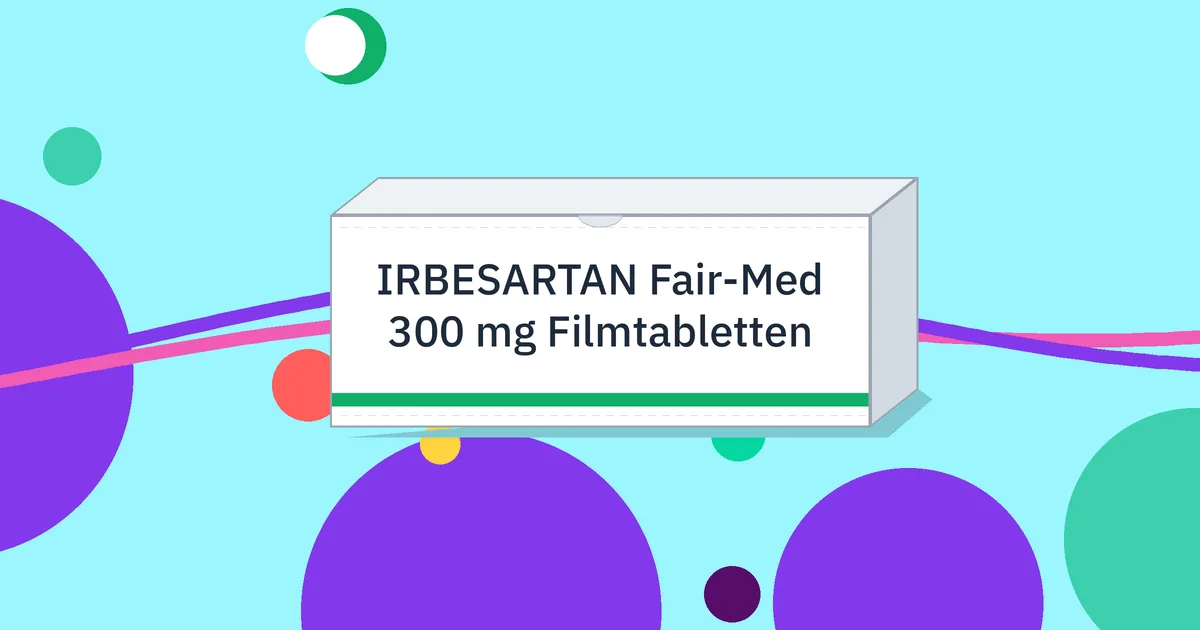 Symbolbild: Packung mit der Aufschrift IRBESARTAN Fair-Med 300 mg Filmtabletten (PZN 14167608) – Verfügbarkeit und Bezug in Apotheken in Frankfurt am Main