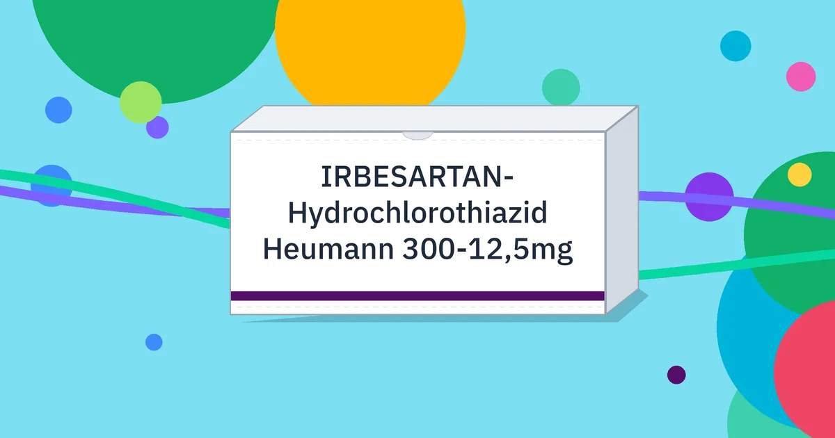 Symbolbild: Packung mit der Aufschrift IRBESARTAN-Hydrochlorothiazid Heumann 300-12,5mg (PZN 19129765) – Verfügbarkeit und Bezug in Apotheken in Frankfurt am Main