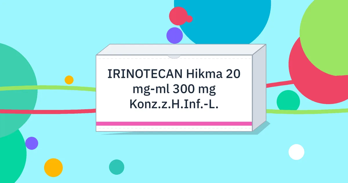 Symbolbild: Packung mit der Aufschrift IRINOTECAN Hikma 20 mg-ml 300 mg Konz.z.H.Inf.-L. (PZN 17611110) – Verfügbarkeit und Bezug in Apotheken in Frankfurt am Main