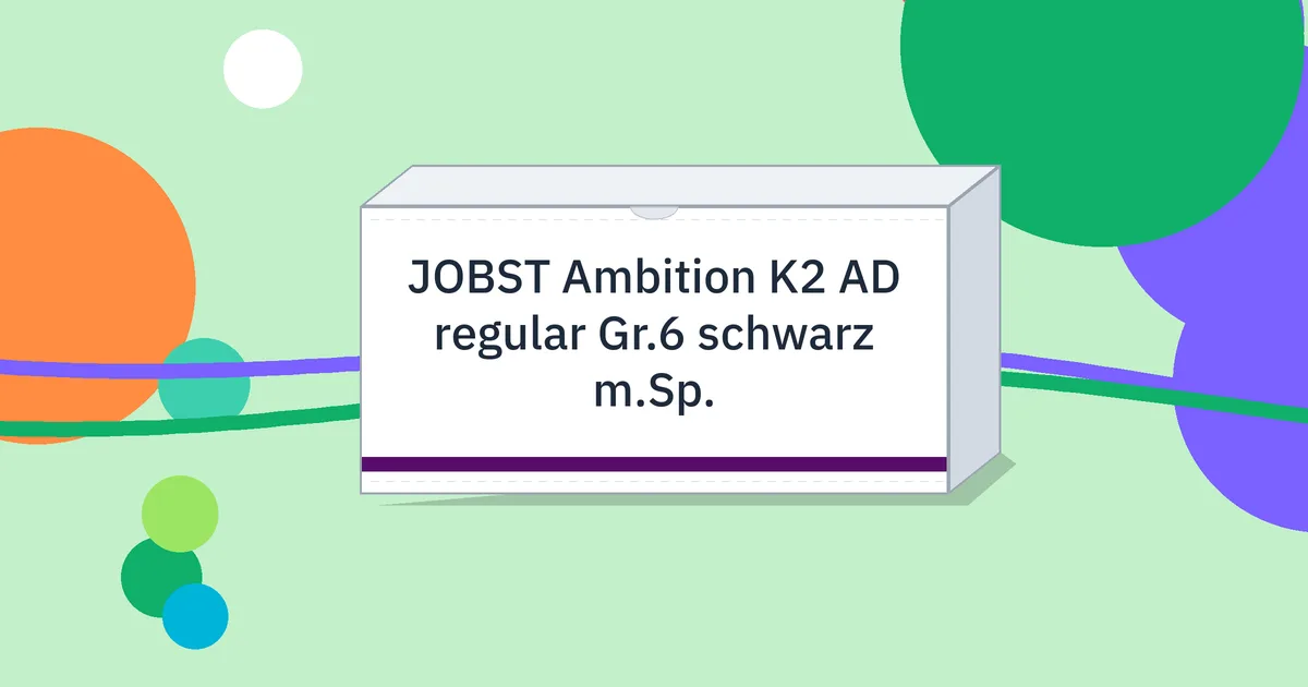 Symbolbild: Packung mit der Aufschrift JOBST Ambition K2 AD regular Gr.6 schwarz m.Sp. (PZN 11021198) – Verfügbarkeit und Bezug in Apotheken in Frankfurt am Main