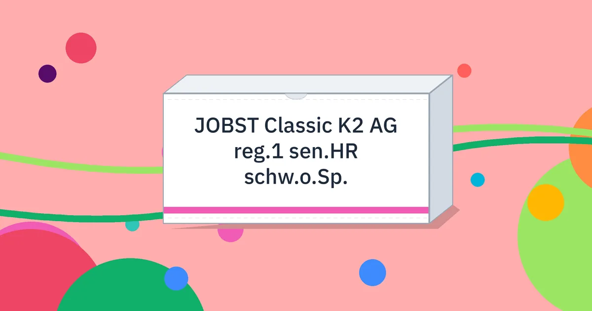 Symbolbild: Packung mit der Aufschrift JOBST Classic K2 AG reg.1 sen.HR schw.o.Sp. (PZN 17960023) – Verfügbarkeit und Bezug in Apotheken in Frankfurt am Main