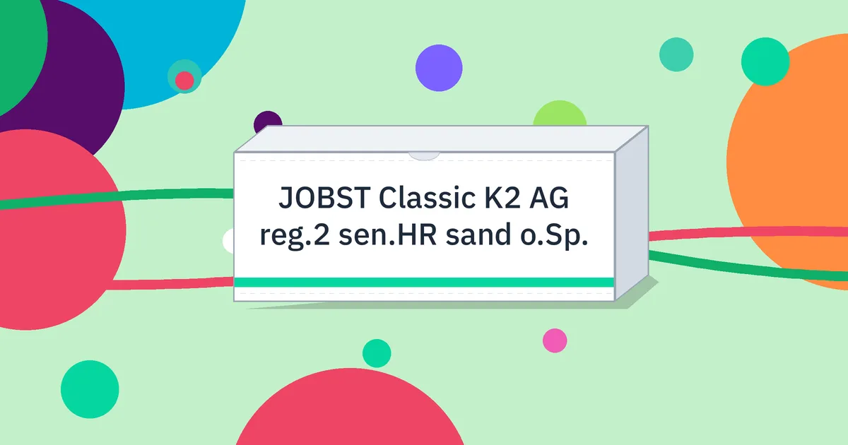 Symbolbild: Packung mit der Aufschrift JOBST Classic K2 AG reg.2 sen.HR sand o.Sp. (PZN 17960135) – Verfügbarkeit und Bezug in Apotheken in Frankfurt am Main