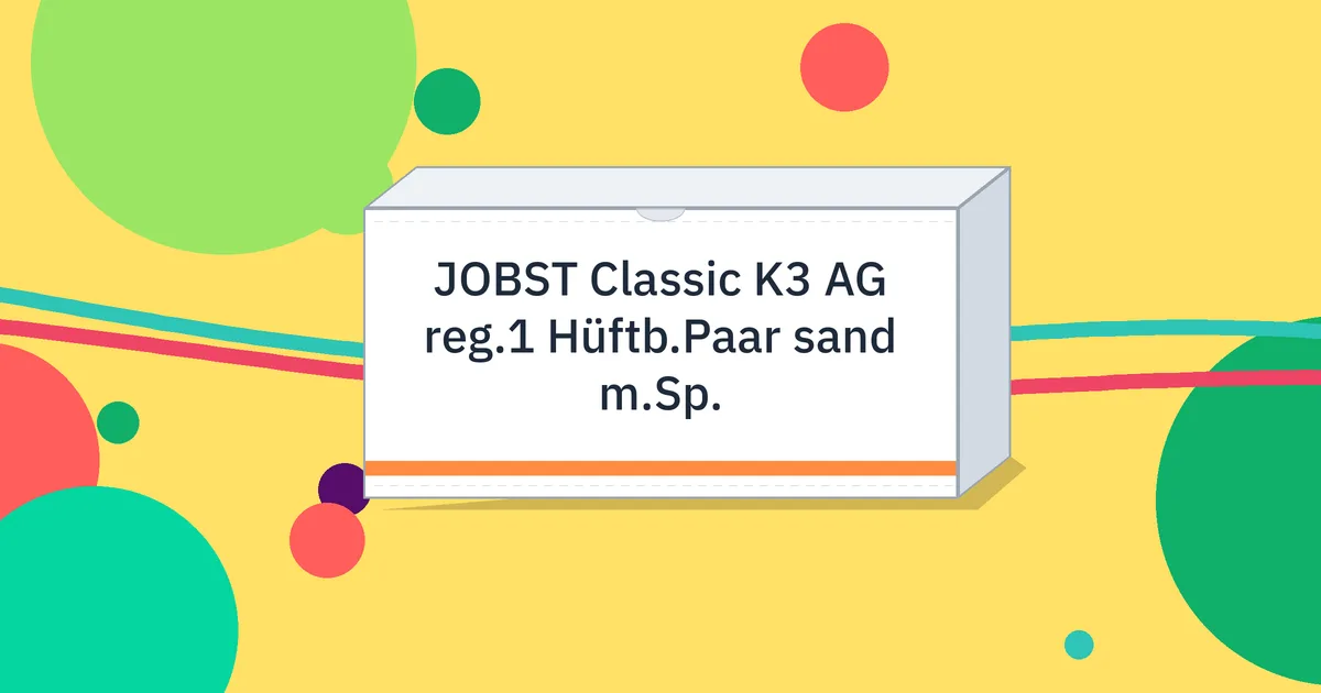 Symbolbild: Packung mit der Aufschrift JOBST Classic K3 AG reg.1 Hüftb.Paar sand m.Sp. (PZN 13075815) – Verfügbarkeit und Bezug in Apotheken in Frankfurt am Main