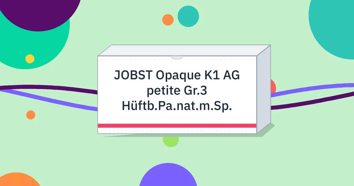 Symbolbild: Packung mit der Aufschrift JOBST Opaque K1 AG petite Gr.3 Hüftb.Pa.nat.m.Sp. (PZN 13098420) – Verfügbarkeit und Bezug in Apotheken in Frankfurt am Main