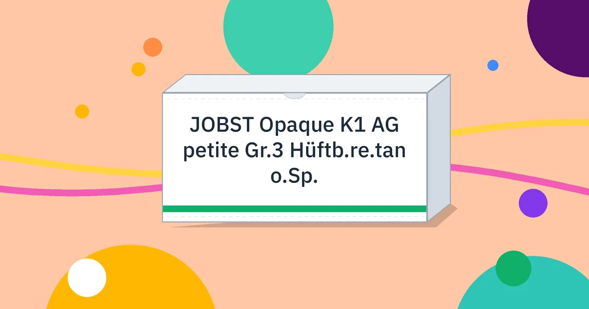 Symbolbild: Packung mit der Aufschrift JOBST Opaque K1 AG petite Gr.3 Hüftb.re.tan o.Sp. (PZN 16273562) – Verfügbarkeit und Bezug in Apotheken in Frankfurt am Main