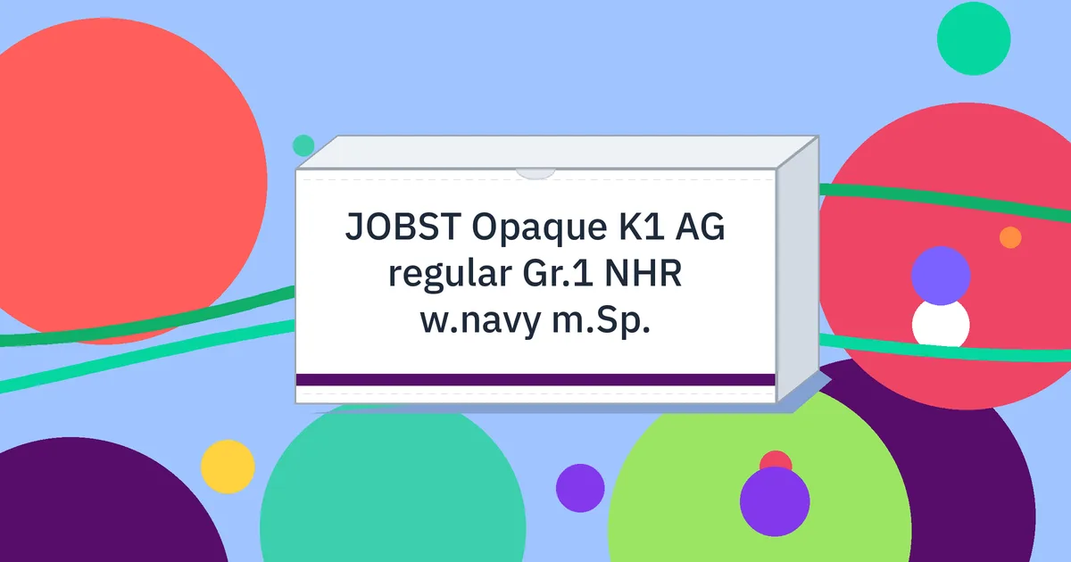 Symbolbild: Packung mit der Aufschrift JOBST Opaque K1 AG regular Gr.1 NHR w.navy m.Sp. (PZN 13091978) – Verfügbarkeit und Bezug in Apotheken in Frankfurt am Main