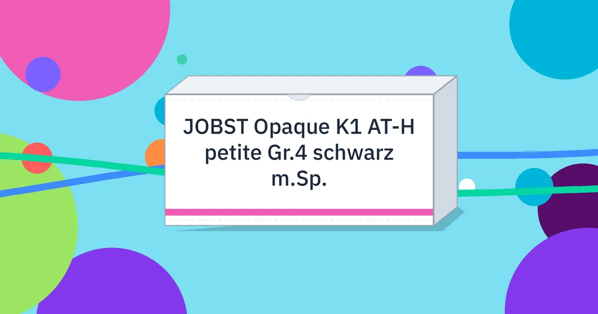 Symbolbild: Packung mit der Aufschrift JOBST Opaque K1 AT-H petite Gr.4 schwarz m.Sp. (PZN 13102127) – Verfügbarkeit und Bezug in Apotheken in Frankfurt am Main