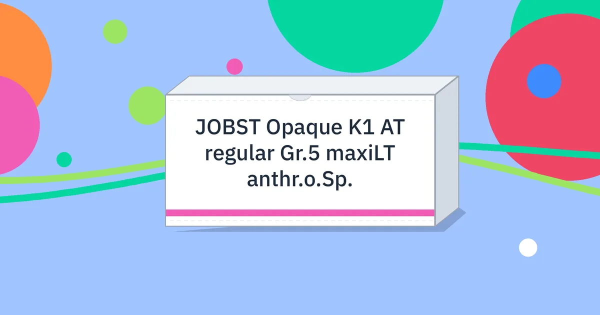 Symbolbild: Packung mit der Aufschrift JOBST Opaque K1 AT regular Gr.5 maxiLT anthr.o.Sp. (PZN 16274343) – Verfügbarkeit und Bezug in Apotheken in Frankfurt am Main