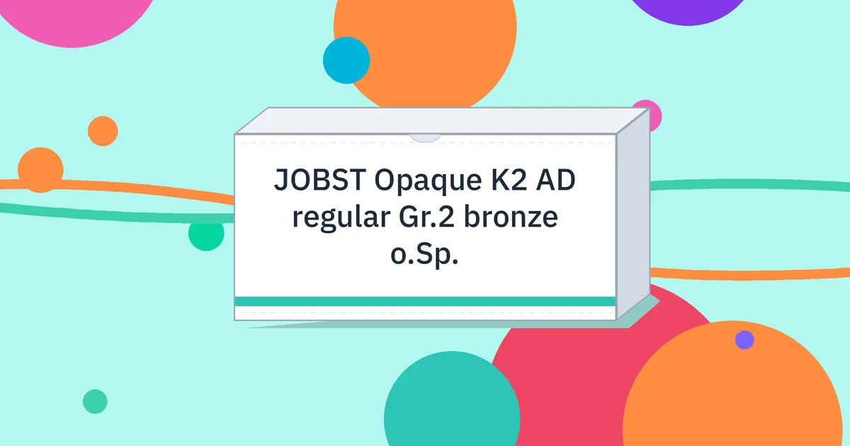 Symbolbild: Packung mit der Aufschrift JOBST Opaque K2 AD regular Gr.2 bronze o.Sp. (PZN 13111095) – Verfügbarkeit und Bezug in Apotheken in Frankfurt am Main
