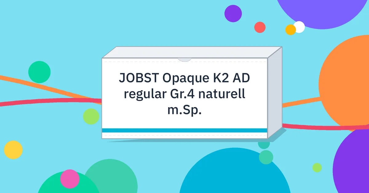 Symbolbild: Packung mit der Aufschrift JOBST Opaque K2 AD regular Gr.4 naturell m.Sp. (PZN 10722705) – Verfügbarkeit und Bezug in Apotheken in Frankfurt am Main