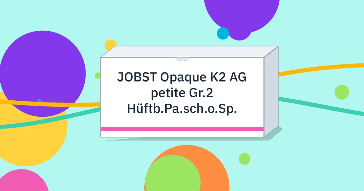 Symbolbild: Packung mit der Aufschrift JOBST Opaque K2 AG petite Gr.2 Hüftb.Pa.sch.o.Sp. (PZN 13114811) – Verfügbarkeit und Bezug in Apotheken in Frankfurt am Main