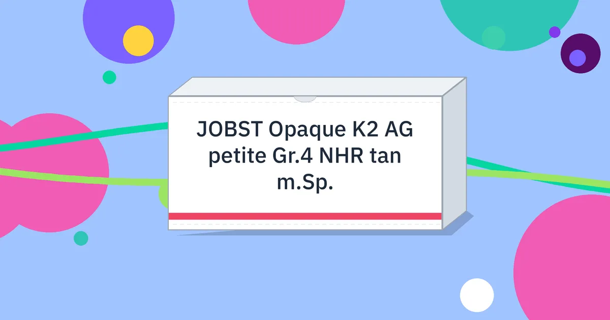 Symbolbild: Packung mit der Aufschrift JOBST Opaque K2 AG petite Gr.4 NHR tan m.Sp. (PZN 16284608) – Verfügbarkeit und Bezug in Apotheken in Frankfurt am Main