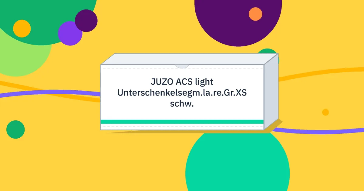 Symbolbild: Packung mit der Aufschrift JUZO ACS light Unterschenkelsegm.la.re.Gr.XS schw. (PZN 13575802) – Verfügbarkeit und Bezug in Apotheken in Frankfurt am Main