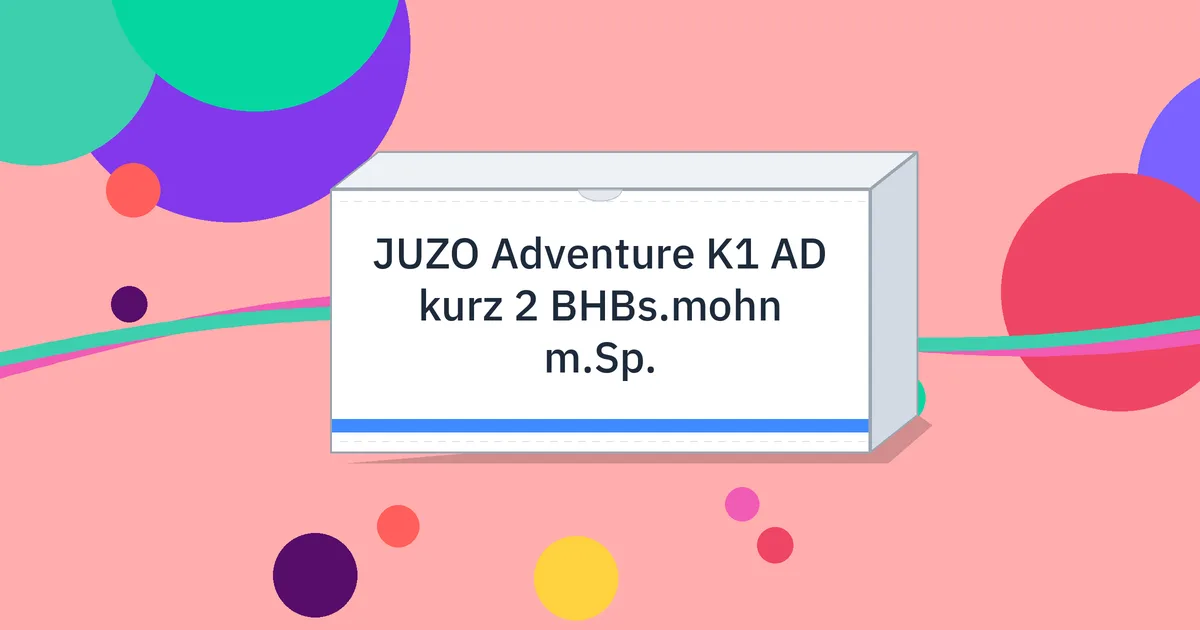 Symbolbild: Packung mit der Aufschrift JUZO Adventure K1 AD kurz 2 BHBs.mohn m.Sp. (PZN 15496283) – Verfügbarkeit und Bezug in Apotheken in Frankfurt am Main