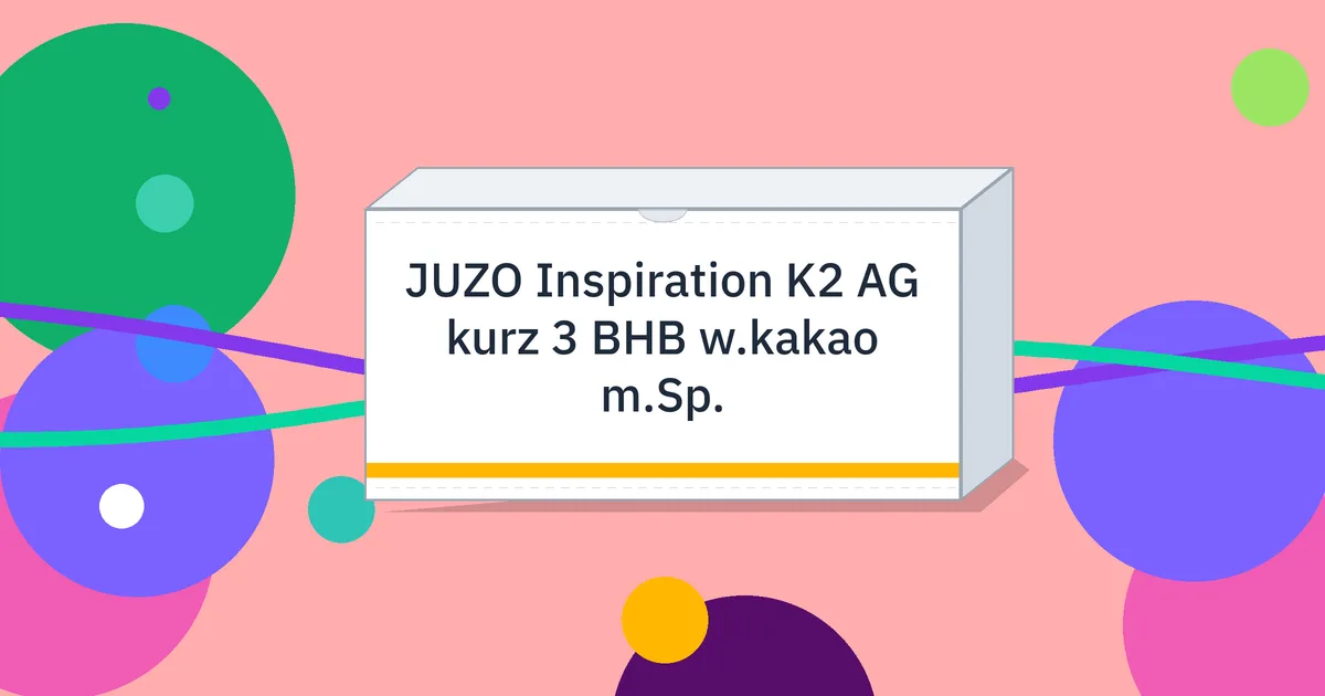 Symbolbild: Packung mit der Aufschrift JUZO Inspiration K2 AG kurz 3 BHB w.kakao m.Sp. (PZN 14850297) – Verfügbarkeit und Bezug in Apotheken in Frankfurt am Main