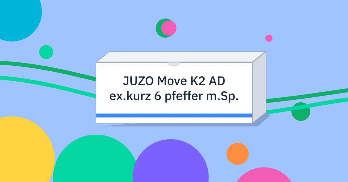 Symbolbild: Packung mit der Aufschrift JUZO Move K2 AD ex.kurz 6 pfeffer m.Sp. (PZN 16341068) – Verfügbarkeit und Bezug in Apotheken in Frankfurt am Main