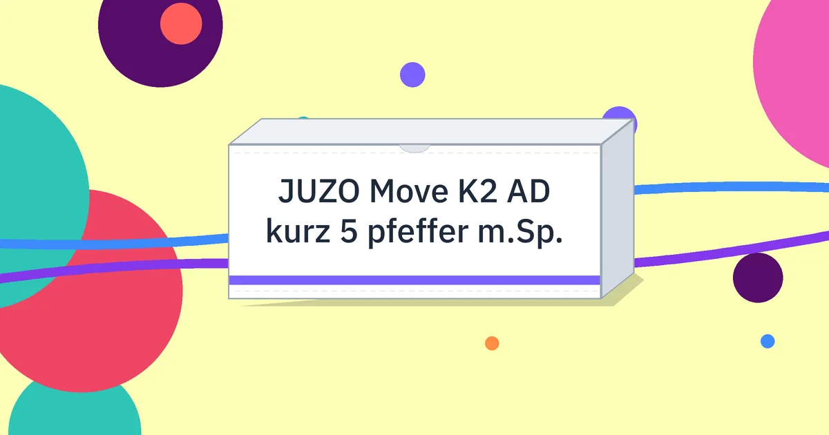 Symbolbild: Packung mit der Aufschrift JUZO Move K2 AD kurz 5 pfeffer m.Sp. (PZN 16340904) – Verfügbarkeit und Bezug in Apotheken in Frankfurt am Main