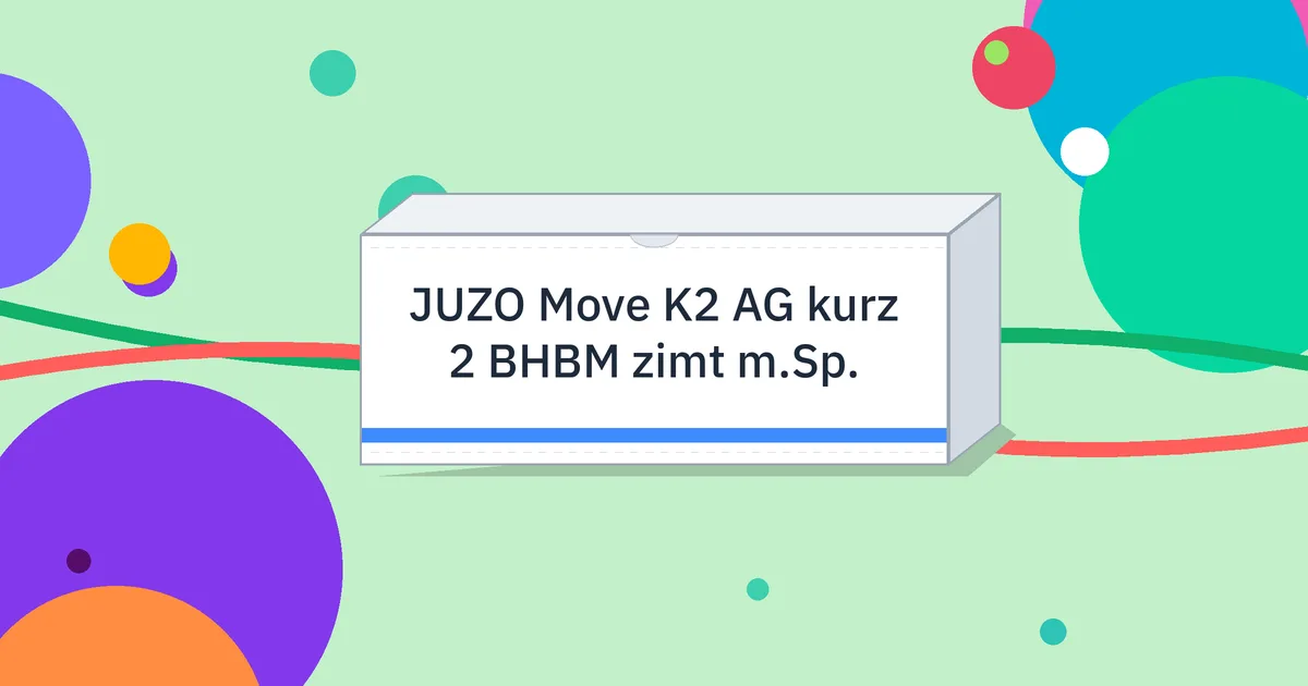 Symbolbild: Packung mit der Aufschrift JUZO Move K2 AG kurz 2 BHBM zimt m.Sp. (PZN 18528581) – Verfügbarkeit und Bezug in Apotheken in Frankfurt am Main
