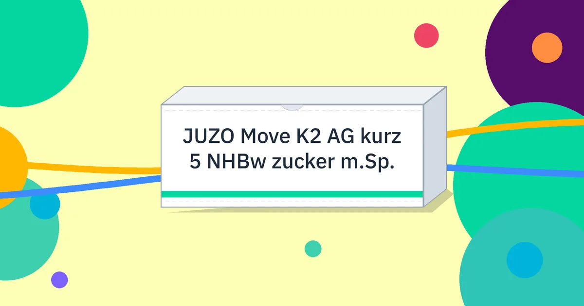 Symbolbild: Packung mit der Aufschrift JUZO Move K2 AG kurz 5 NHBw zucker m.Sp. (PZN 18526990) – Verfügbarkeit und Bezug in Apotheken in Frankfurt am Main