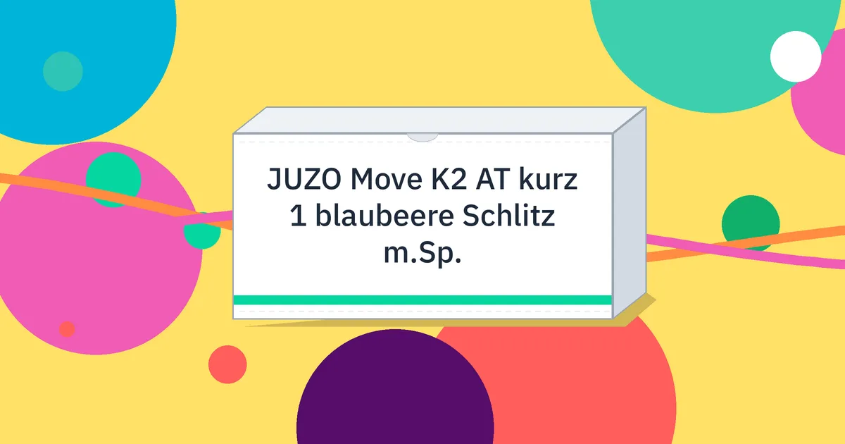 Symbolbild: Packung mit der Aufschrift JUZO Move K2 AT kurz 1 blaubeere Schlitz m.Sp. (PZN 20674901) – Verfügbarkeit und Bezug in Apotheken in Frankfurt am Main