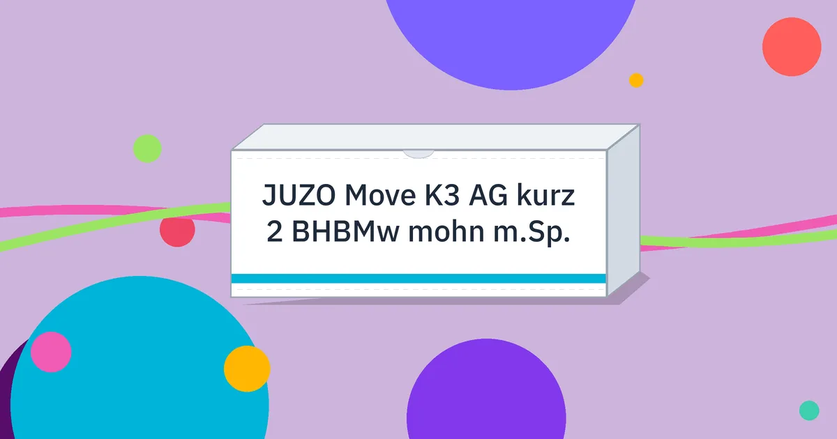 Symbolbild: Packung mit der Aufschrift JUZO Move K3 AG kurz 2 BHBMw mohn m.Sp. (PZN 18592142) – Verfügbarkeit und Bezug in Apotheken in Frankfurt am Main