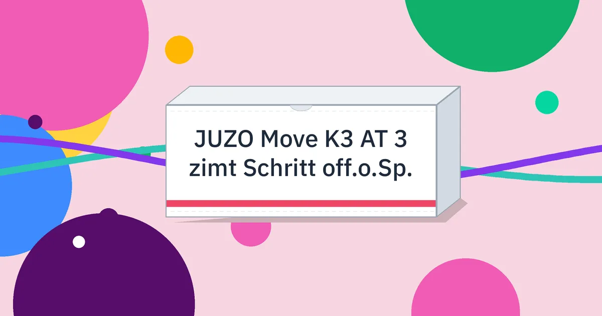 Symbolbild: Packung mit der Aufschrift JUZO Move K3 AT 3 zimt Schritt off.o.Sp. (PZN 20678891) – Verfügbarkeit und Bezug in Apotheken in Frankfurt am Main