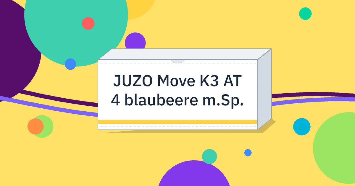Symbolbild: Packung mit der Aufschrift JUZO Move K3 AT 4 blaubeere m.Sp. (PZN 20677029) – Verfügbarkeit und Bezug in Apotheken in Frankfurt am Main