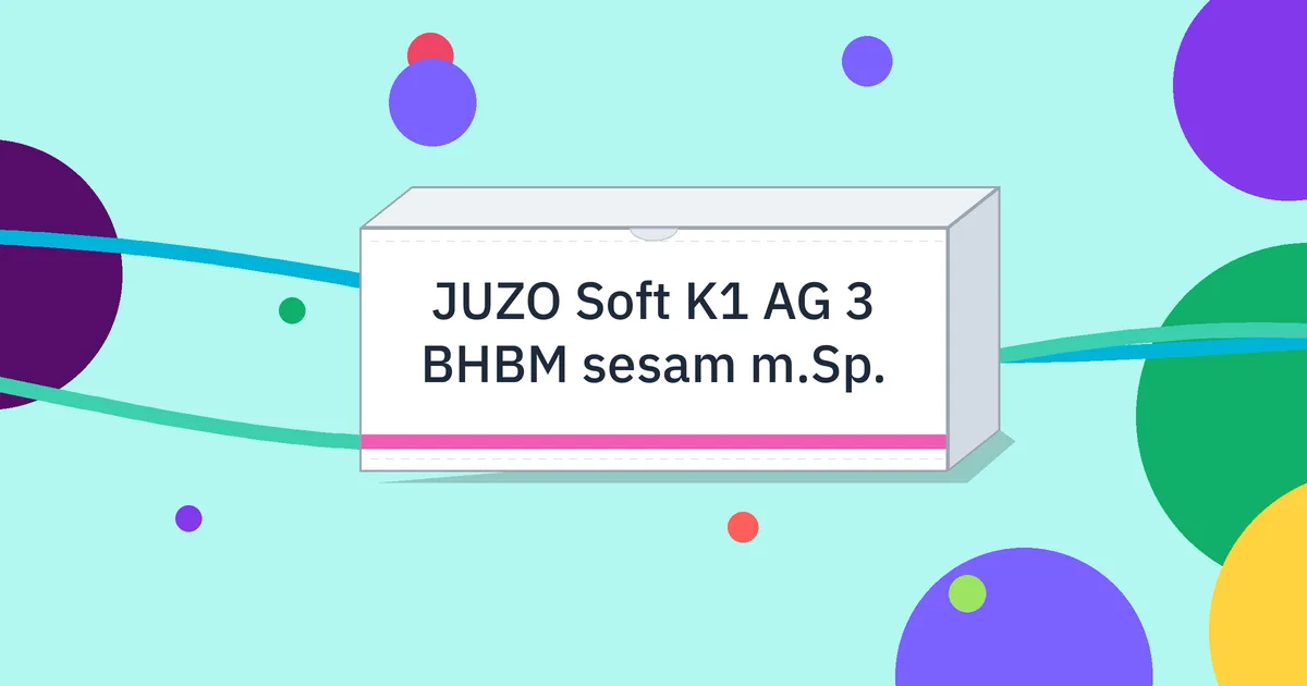 Symbolbild: Packung mit der Aufschrift JUZO Soft K1 AG 3 BHBM sesam m.Sp. (PZN 14854929) – Verfügbarkeit und Bezug in Apotheken in Frankfurt am Main