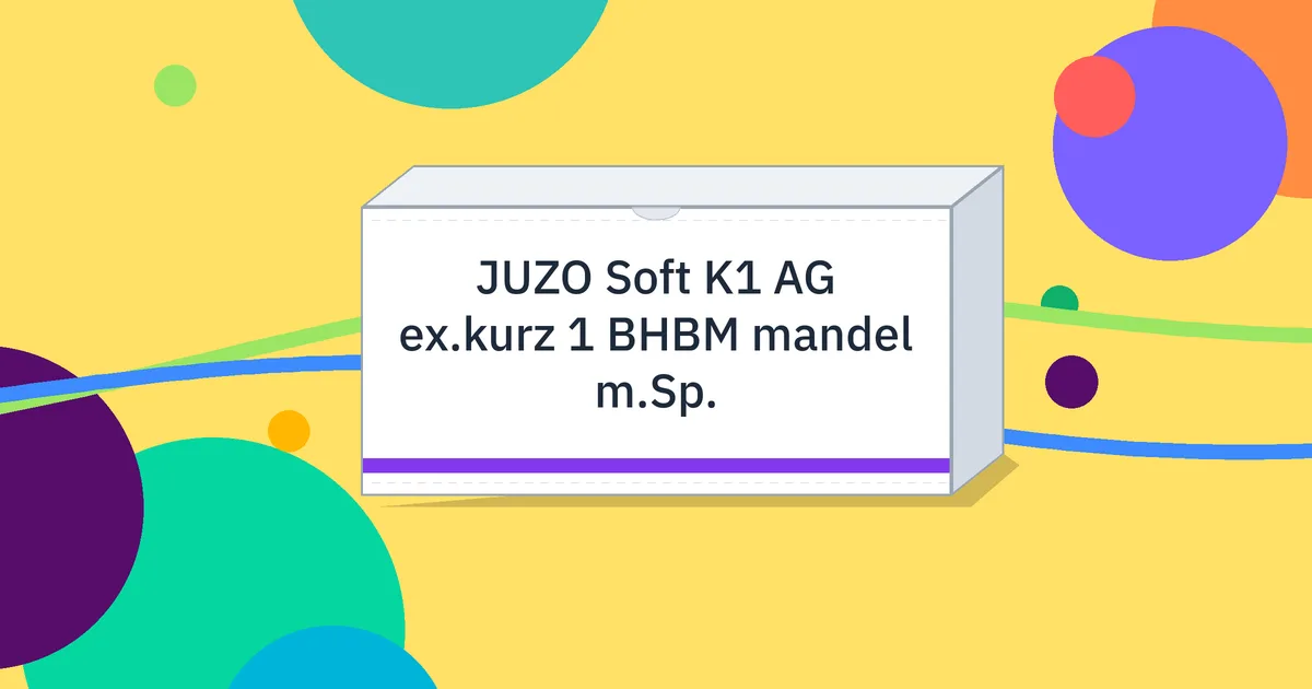 Symbolbild: Packung mit der Aufschrift JUZO Soft K1 AG ex.kurz 1 BHBM mandel m.Sp. (PZN 14856466) – Verfügbarkeit und Bezug in Apotheken in Frankfurt am Main
