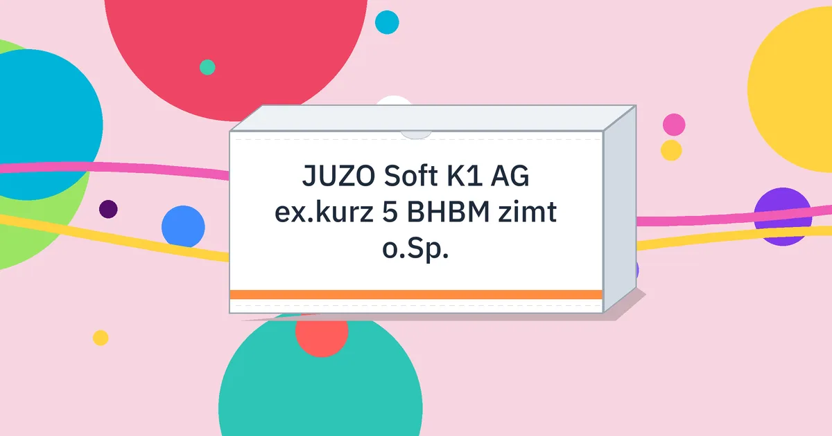 Symbolbild: Packung mit der Aufschrift JUZO Soft K1 AG ex.kurz 5 BHBM zimt o.Sp. (PZN 14858212) – Verfügbarkeit und Bezug in Apotheken in Frankfurt am Main