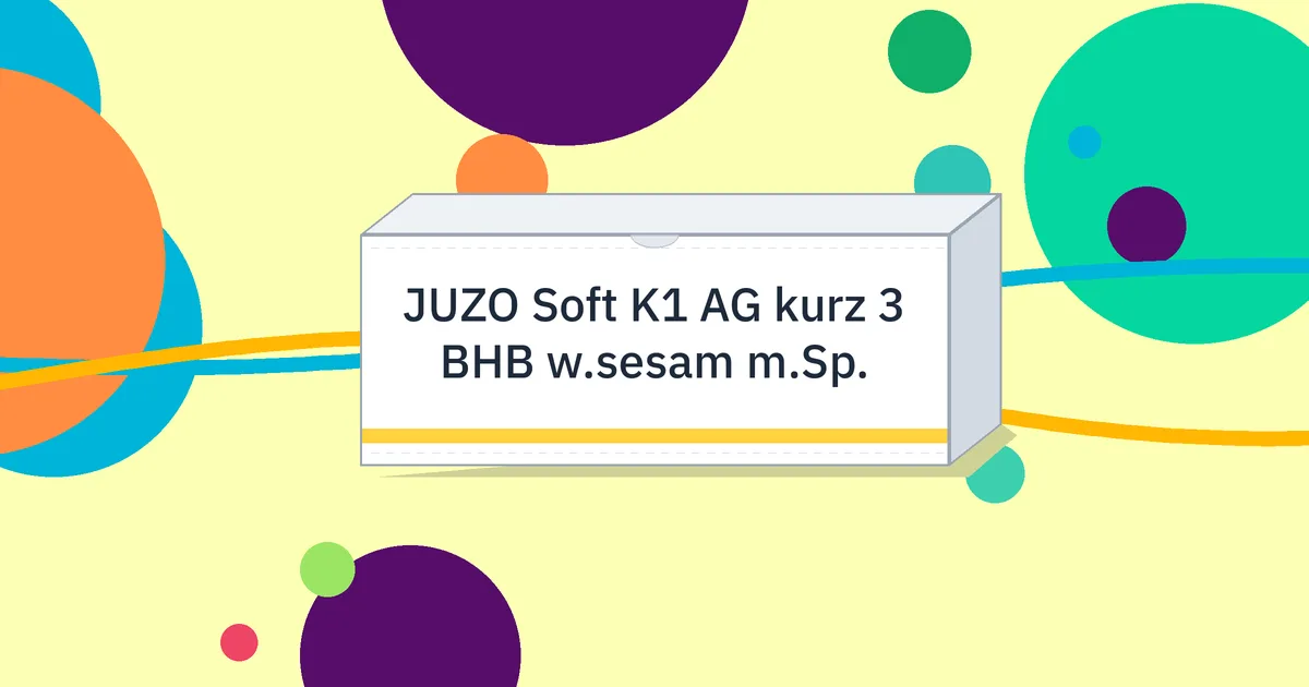 Symbolbild: Packung mit der Aufschrift JUZO Soft K1 AG kurz 3 BHB w.sesam m.Sp. (PZN 14838043) – Verfügbarkeit und Bezug in Apotheken in Frankfurt am Main