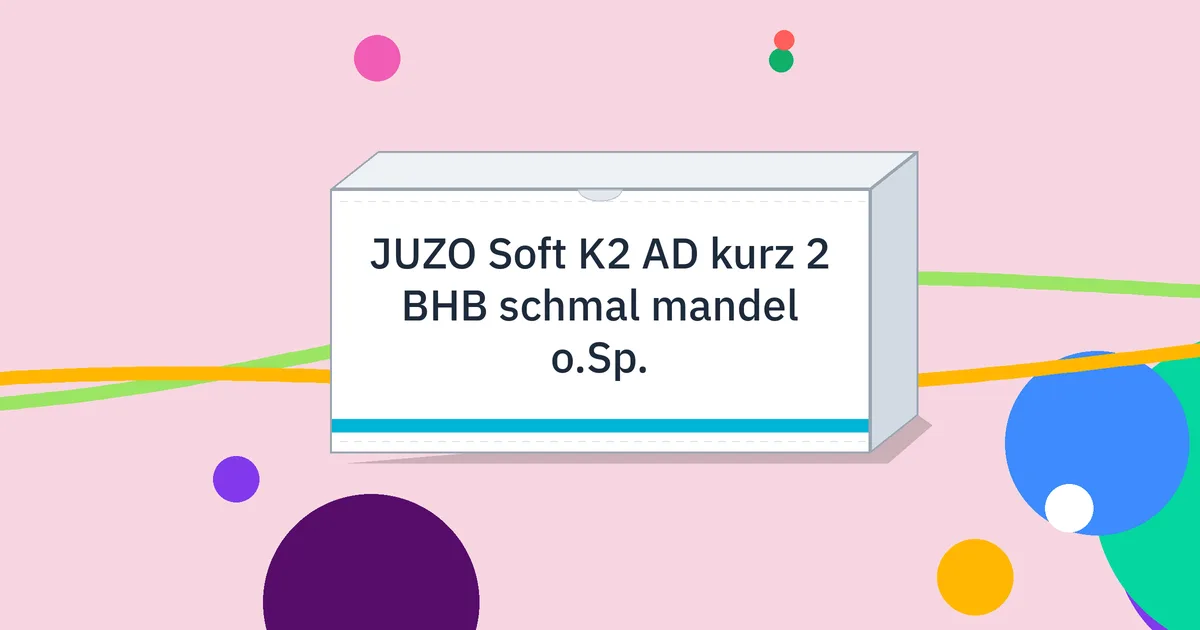 Symbolbild: Packung mit der Aufschrift JUZO Soft K2 AD kurz 2 BHB schmal mandel o.Sp. (PZN 15467896) – Verfügbarkeit und Bezug in Apotheken in Frankfurt am Main