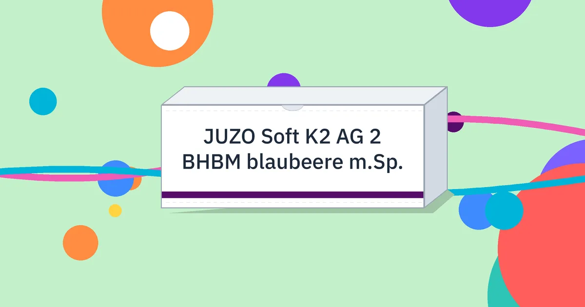 Symbolbild: Packung mit der Aufschrift JUZO Soft K2 AG 2 BHBM blaubeere m.Sp. (PZN 14859039) – Verfügbarkeit und Bezug in Apotheken in Frankfurt am Main